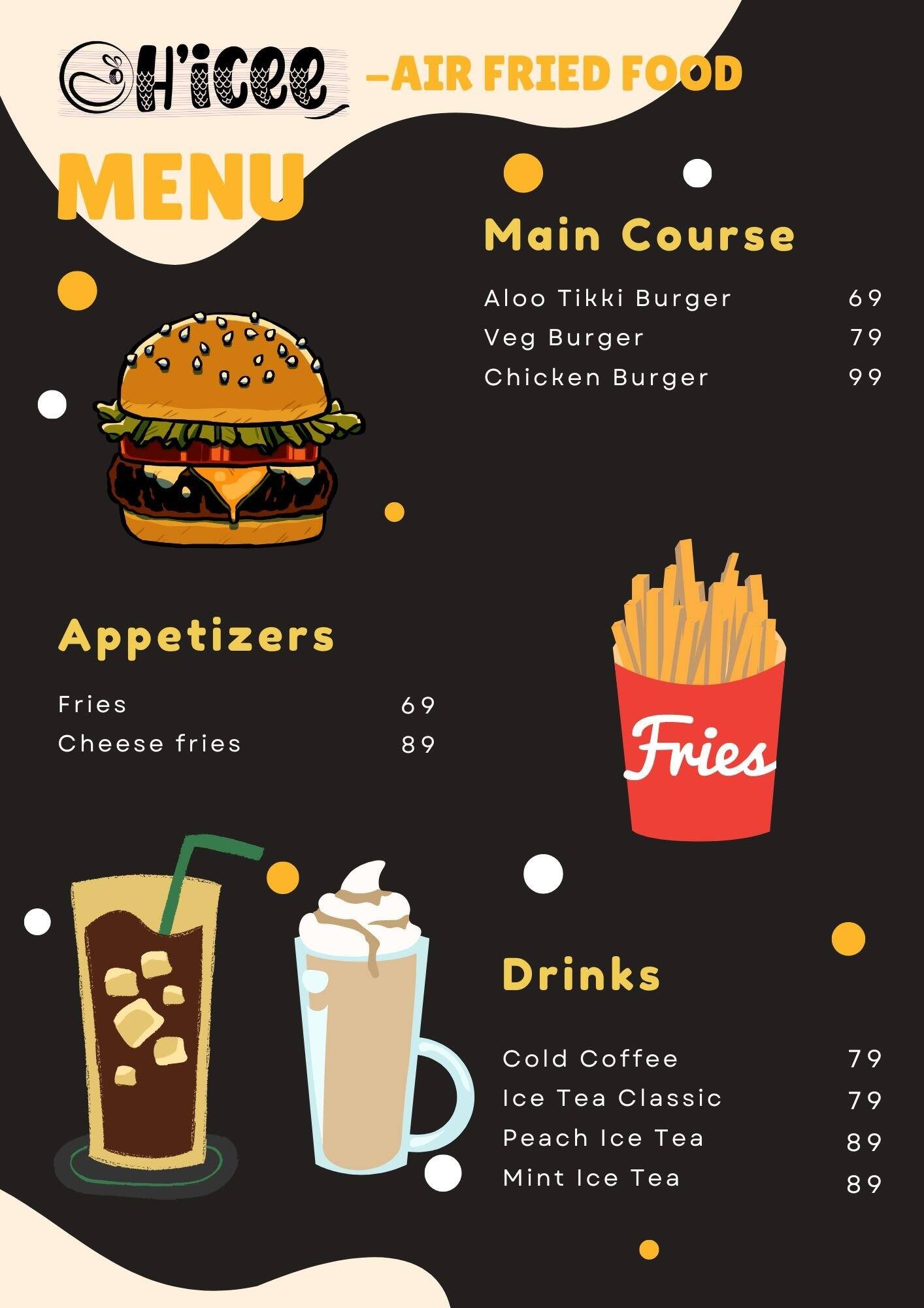 Menu of Ohice Air Fried Food, Sector 48, Gurgaon