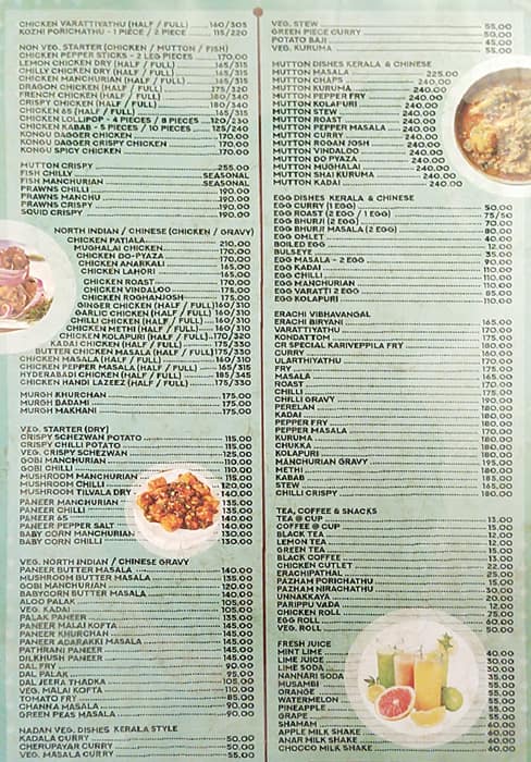 Menu of Calicut Restaurant, Yeshwantpur, Bangalore