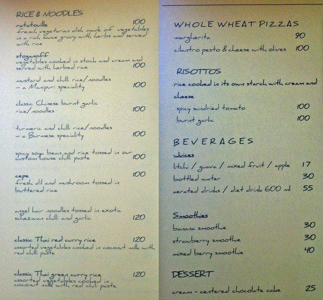 Menu at Rasta Pasta, Bengaluru