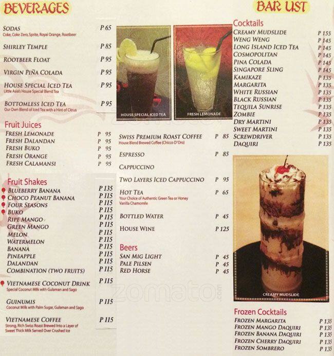 Menu at Little Asia restaurant, Manila, Lucky Chinatown Mall