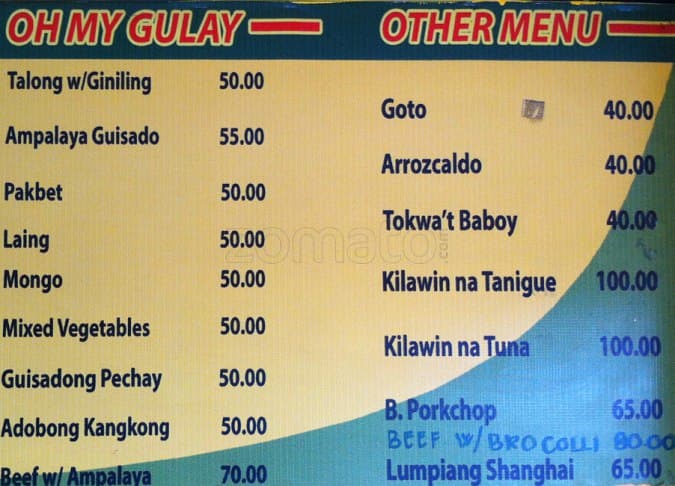 Menu at Zamboanga's Barbeque, Quezon City