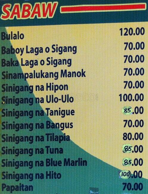 Menu at Zamboanga's Barbeque, Quezon City