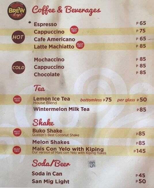 Carta del restaurante Bowl & Brew, Ciudad Quezon