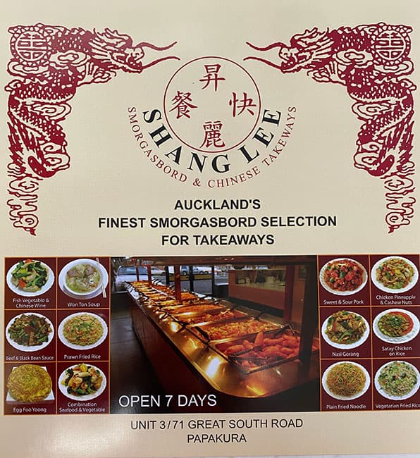 Menu at Shang Lee Smorgasbord & Chinese Takeaways restaurant, Papakura