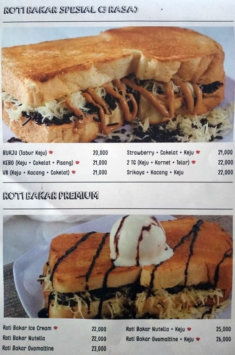 Menu at Roti Bakar Eddy restaurant, Jakarta, Jl. H Nawi Raya no.53