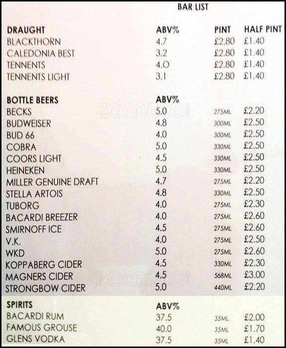 Menu at The Angel pub & bar, Glasgow