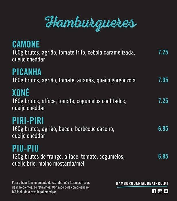 Menu em Hamburgueria do Bairro - Restelo restaurante, Lisboa, Rua ...