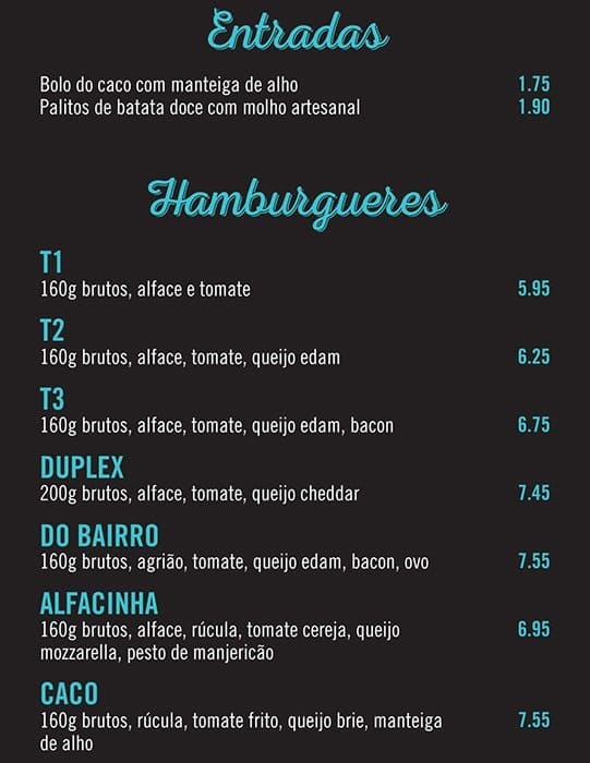 Menu em Hamburgueria do Bairro - Restelo restaurante, Lisboa, Rua ...