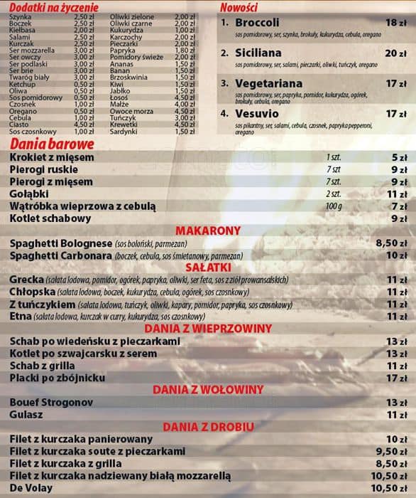 Menu at Rimini cafe, Kraków