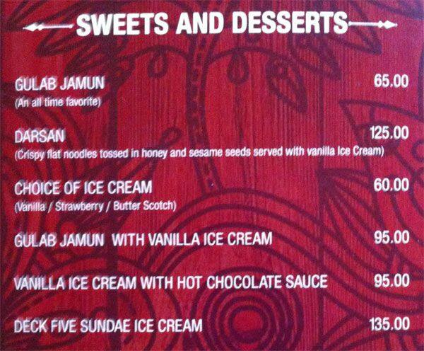 Menu at Deck Five, Indore