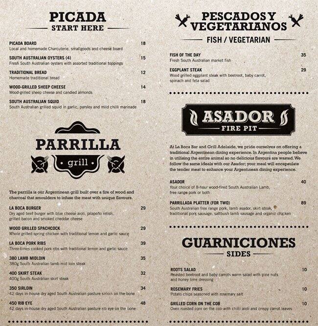 Menu at La Boca Bar and Grill Adelaide, Adelaide