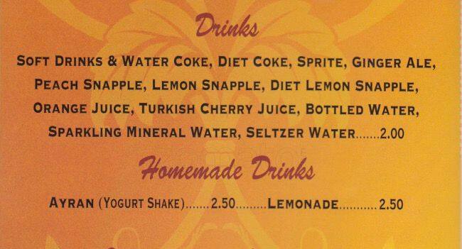 Menu at Taksim restaurant, West New York, 2nd Ave