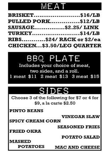 Menu at Smoke Shack BBQ, San Antonio