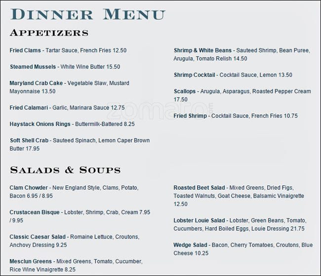 Menu at Harbor House restaurant, Milwaukee