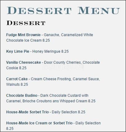 Menu at Harbor House restaurant, Milwaukee