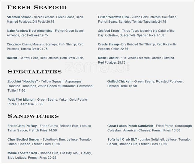 Menu at Harbor House restaurant, Milwaukee