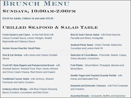 Menu at Harbor House restaurant, Milwaukee