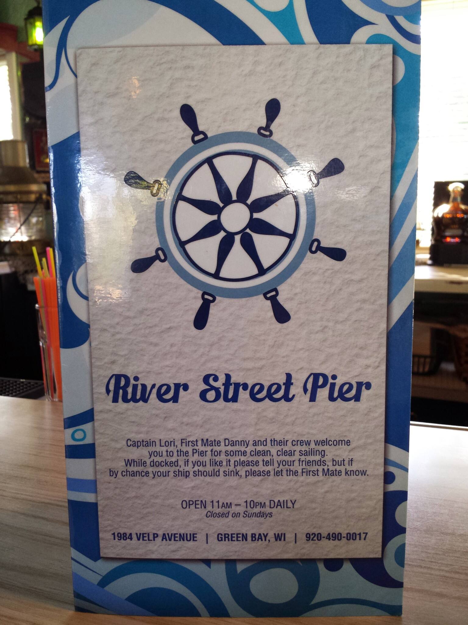 Menu at River Street Pier pub & bar, Howard