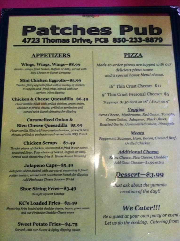 Menu at Patches Pub, Panama City