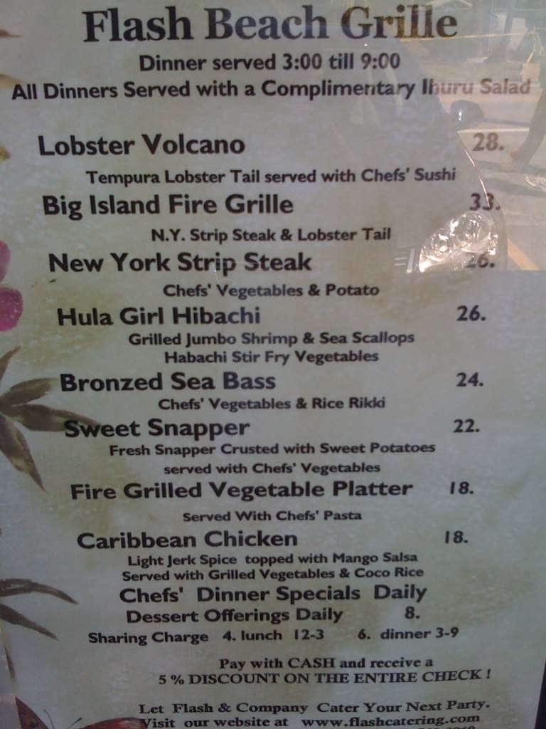 Menu at Flash Beach Grille pub & bar, Hobe Sound