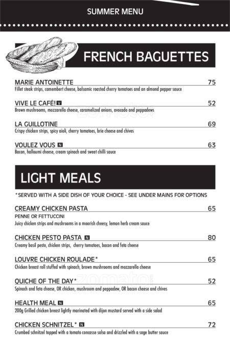 Menu at Cafe de Cafe, Centurion, 85