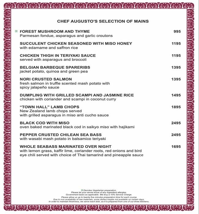 Menu at Town Hall, New Delhi, 60-61, Middle Lane, Khan Market