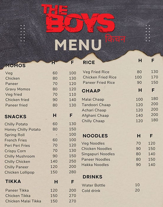 Menu of The Boys Kitchen, Hajipur, Noida