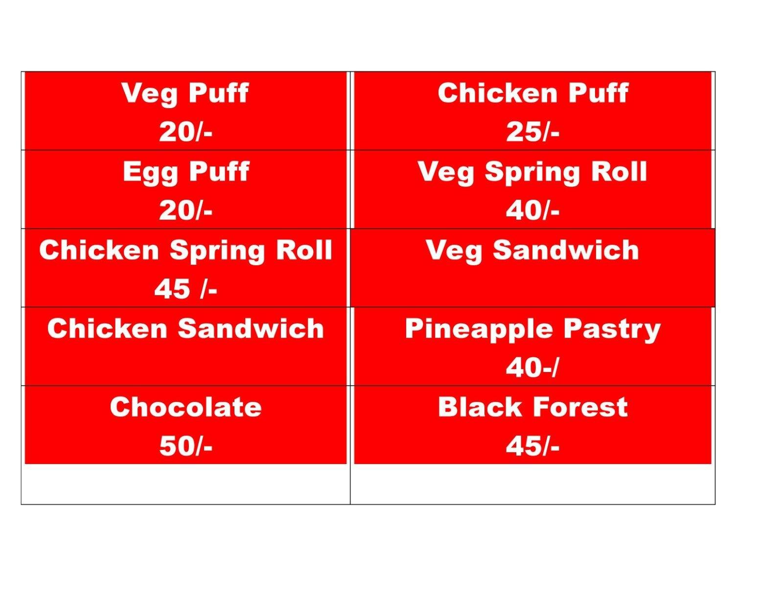 Menu of Avs Friends Bakery, Narapally, Hyderabad
