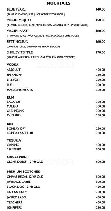 Menu at Zero Gravity Disc & Lounge, Gurugram