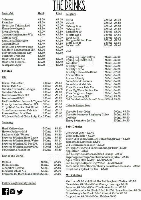 Menu at One Sixty Bar & Restaurant, London