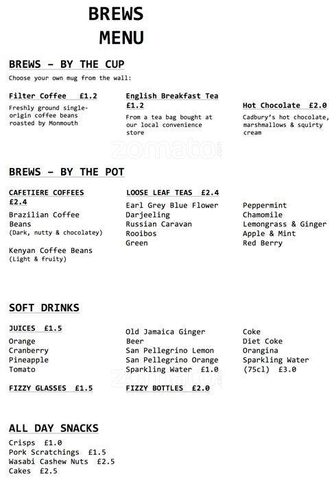 Menu at The Peckham Pelican pub & bar, London, The Peckham Pelican