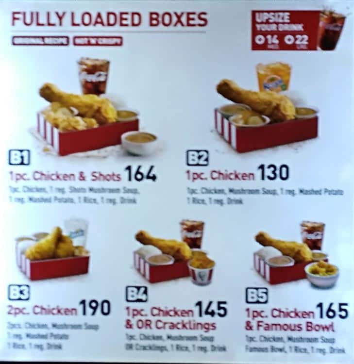Меню ресторана KFC, Кесон-Сити, Eastwood Unit B1