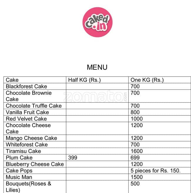 Menu at Caked.in, Chennai, 196, RK Mutt Road, Mandaveli, Chennai