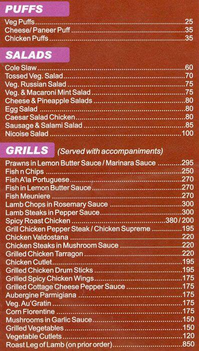 Menu at the feast india company, New Delhi, alakananda