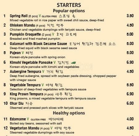 Menu at Kimchi Hophouse restaurant, Dublin
