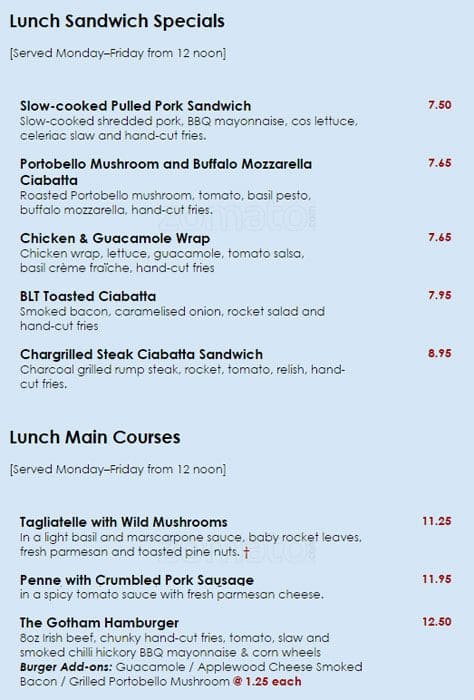 Menu at Gotham South Restaurant & Cafe, Dublin