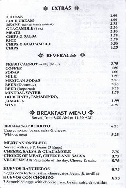 Menu at Guadalajara Grill restaurant, San Mateo