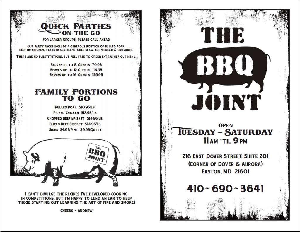 Menu at BBQ Joint, Easton