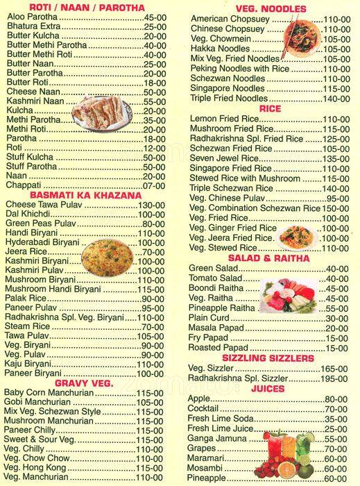 Menu at Hotel Radhakrishna, Thane, Kalwa Naka