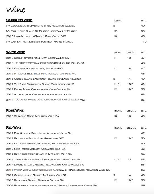 Menu at Collective Kitchen & Bar, Brisbane City