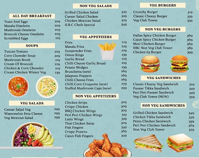 Menu of Humming Bird Cafe, Madhapur, Hyderabad