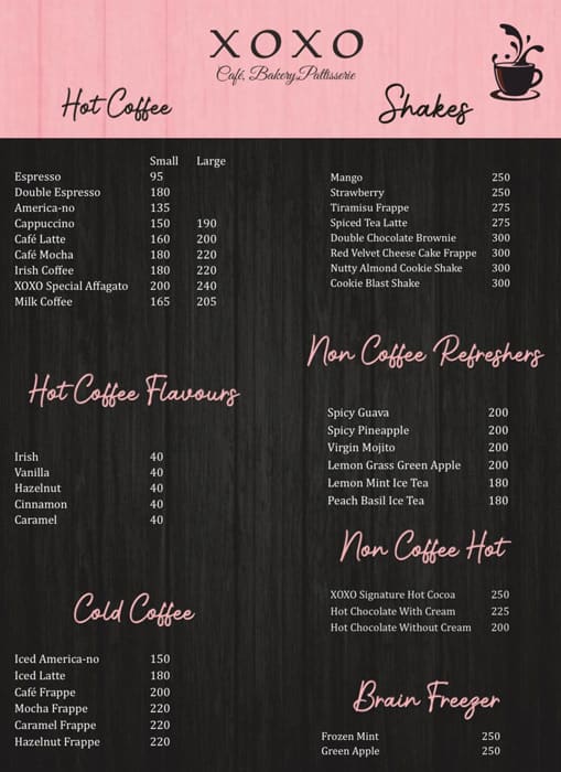 Menu at XOXO (Café, Bakery & Patisserie), Dehradun