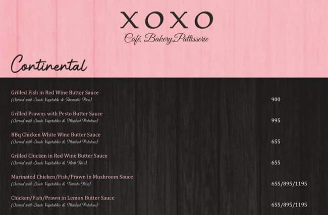 Menu at XOXO (Café, Bakery & Patisserie), Dehradun