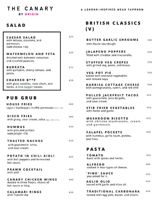 Menu of The Canary, Andheri Lokhandwala, Andheri West, Mumbai