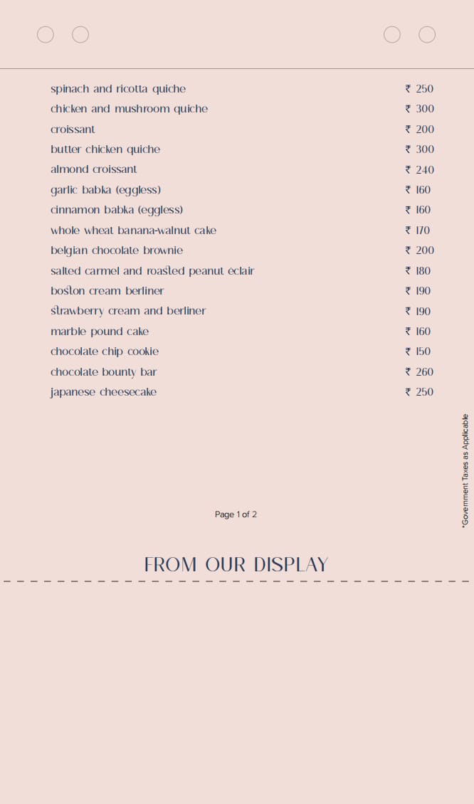 Menu of Paper And Pie, Indiranagar, Bangalore