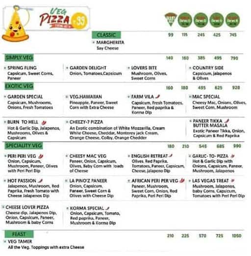 Menu of La Pino'z Pizza, Bannerghatta Road, Bangalore