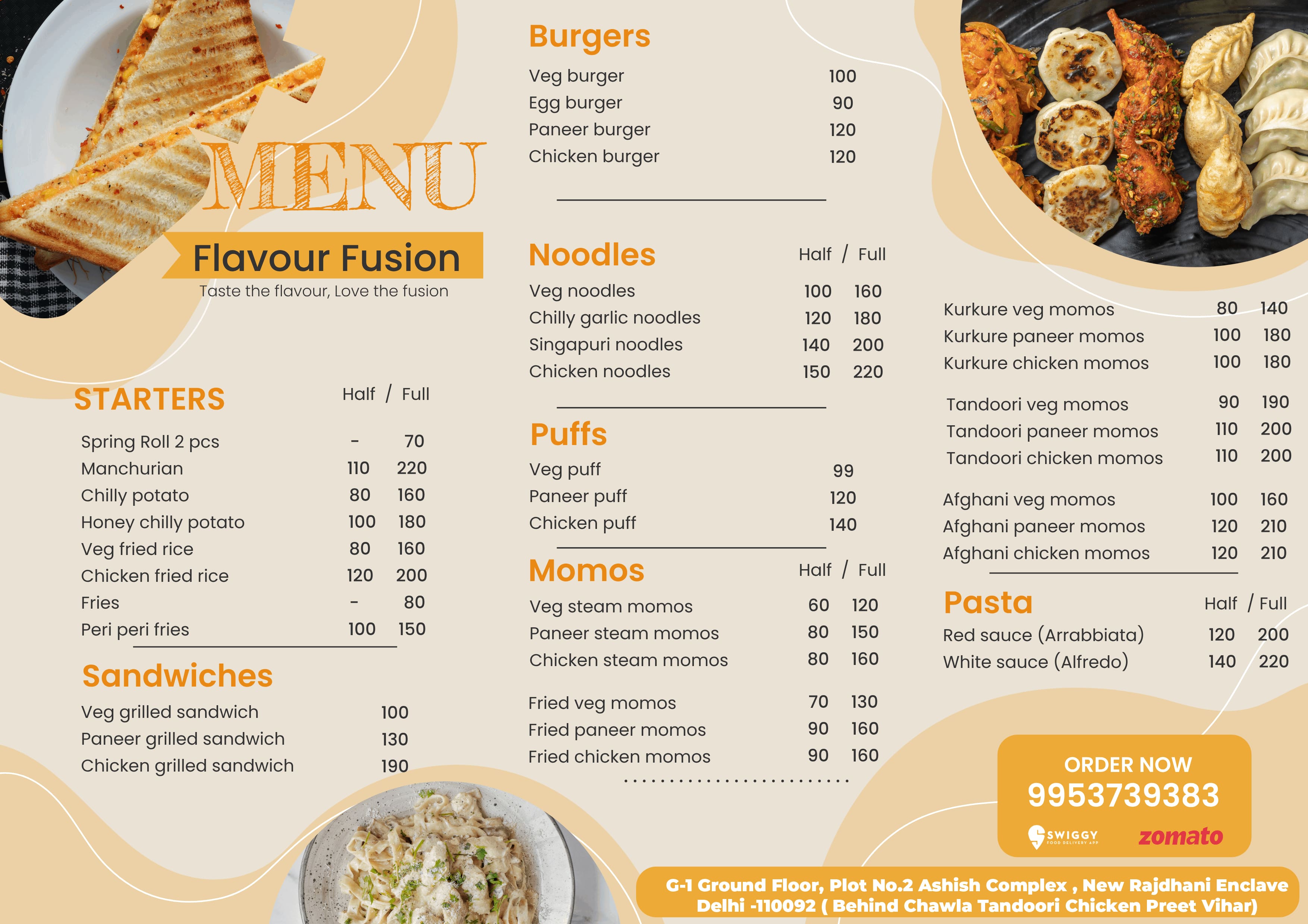 Menu of Flavour Fusion, Preet Vihar, New Delhi