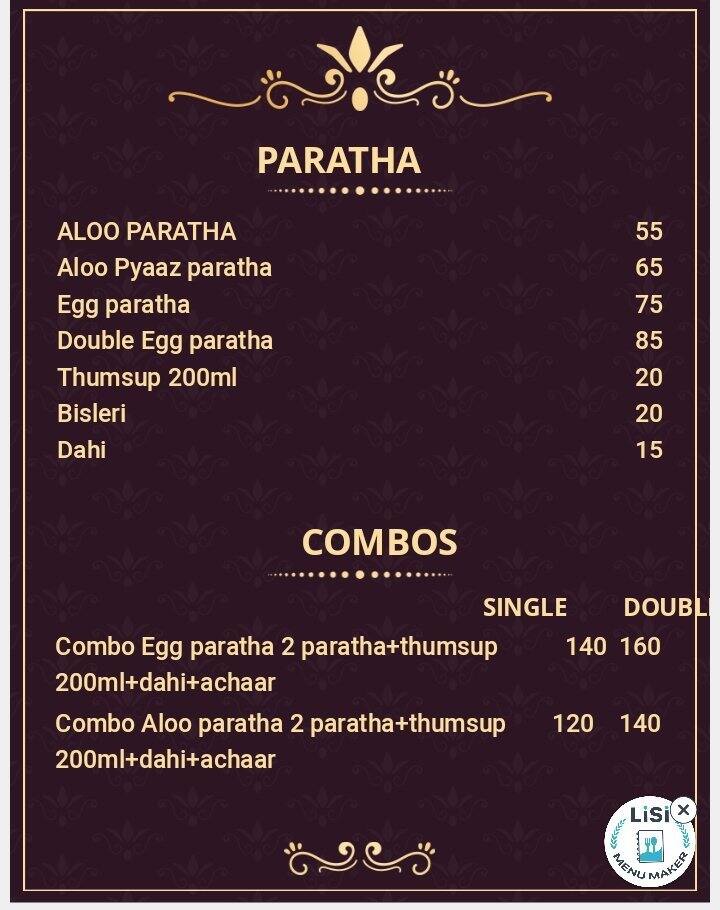 Menu of Parantha Time, Shahdara, New Delhi