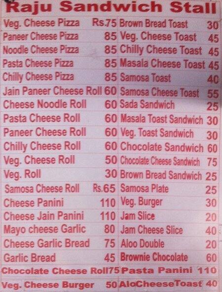 Raju Sandwich Stall Menu, Menu for Raju Sandwich Stall, Churchgate ...