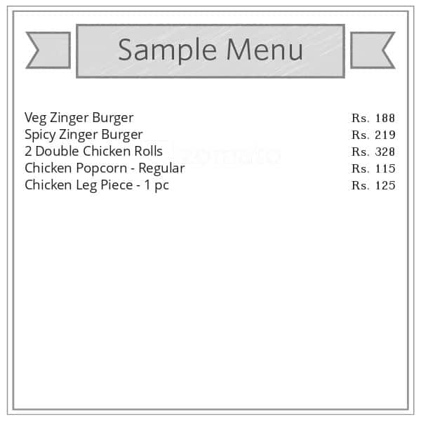 Menu of KFC, Jayanagar, Bangalore